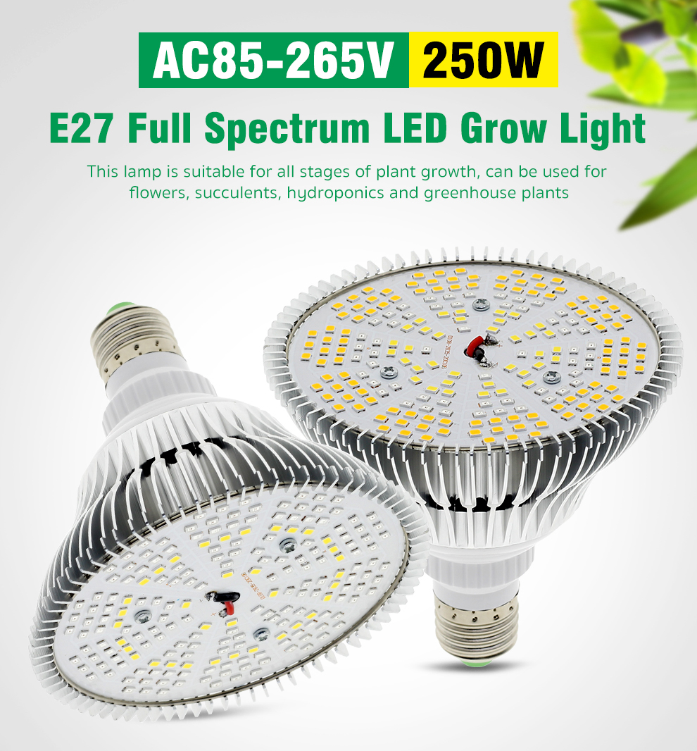 250W LED Grow Light Bulb E27 LED Plant Bulb 200LEDs Sunlike Full ...