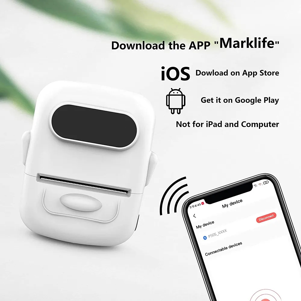 Marklife P50 Thermal Label Printer HD Mini Portable Bluetooth Wireless Sticker Label Maker ...