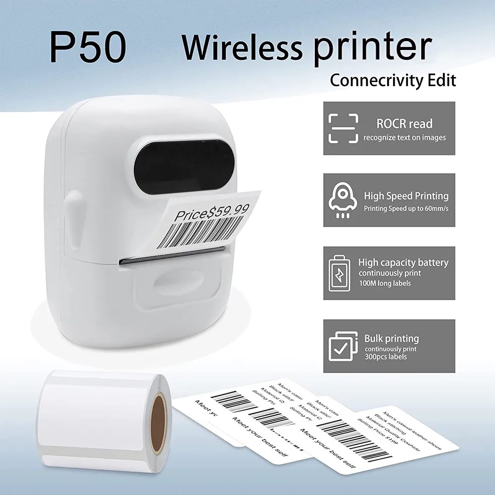 Marklife P50 Thermal Label Printer HD Mini Portable Bluetooth Wireless ...