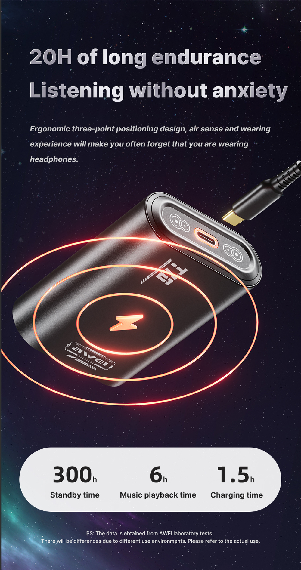 Awei T70 Noise Cancelling Gaming Earphone Bluetooth 5.3 38ms Low latency HIFI Stereo Wireless ...