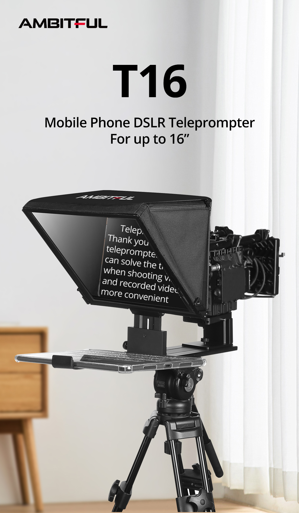 AMBITFUL T16 Big Screen Prompter Professional Interview Foldable ...