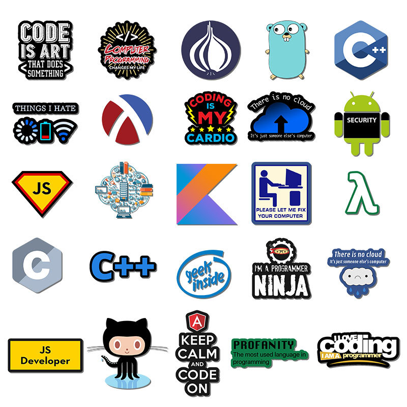 105pcs Programmer Sticker Laptop Tech Developer Decals C# C++,Pyt Pack ...