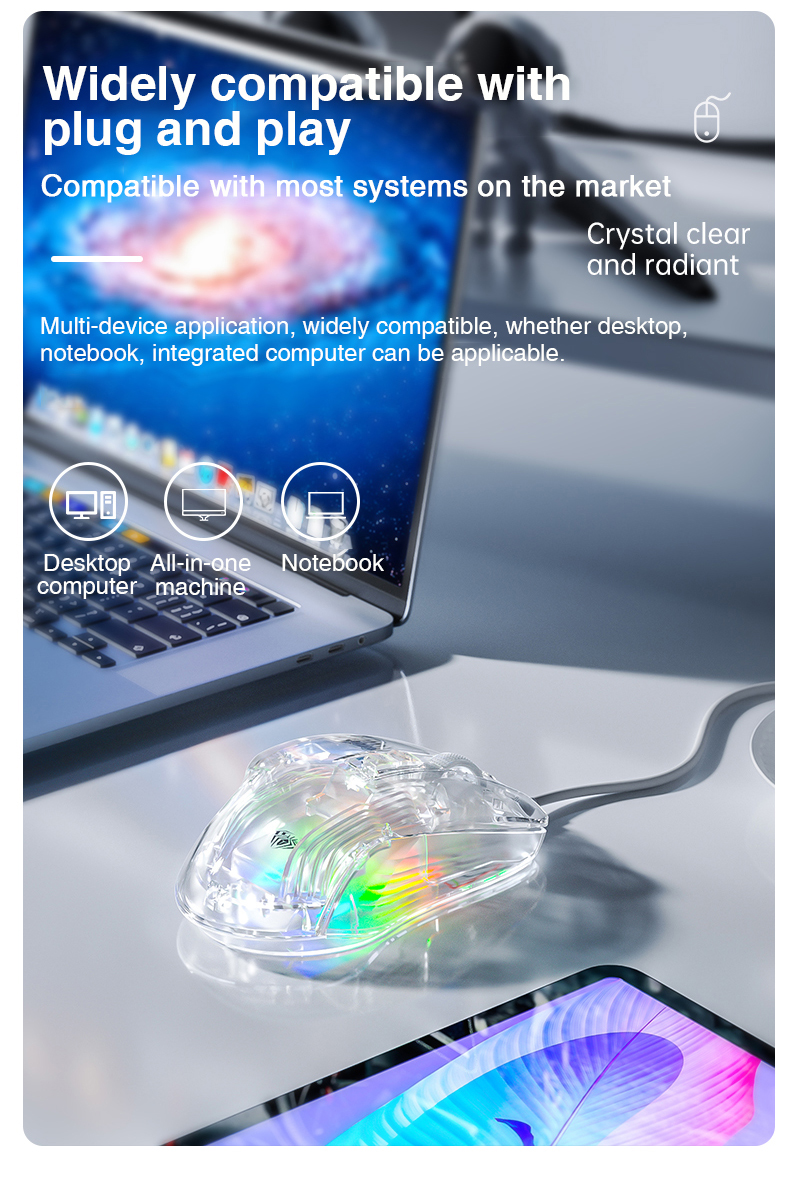 AULA S80 Game Mouse Transparent Mouse RGB Light Effect Ergonomic Design ...