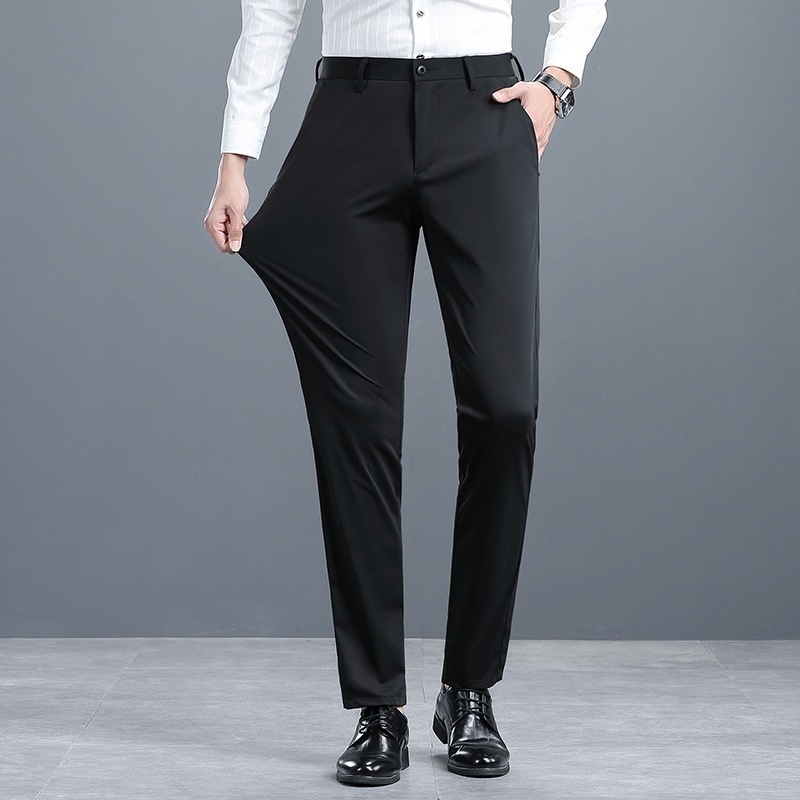 🔥Local Delivery😎Plus Size Men's Formal Pure Black Pants Elastic Office ...