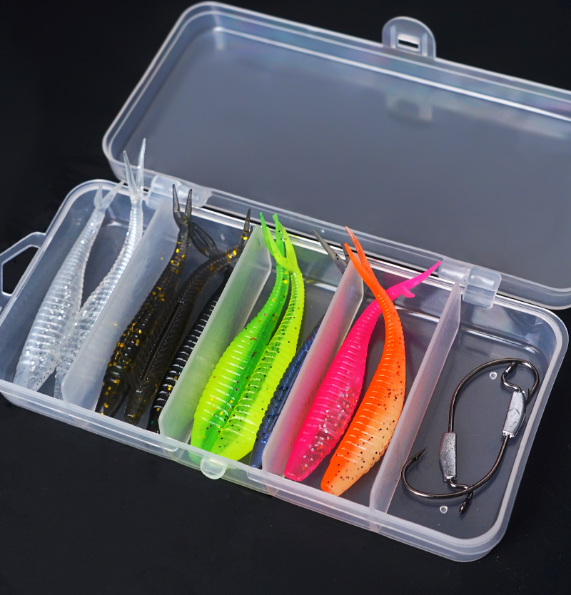 SEASIR Soft Bait Fishing Lure Set (10 Pcs) + Curved Hooks 8 Colors (2 ...
