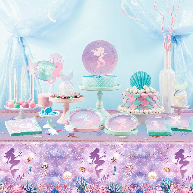 137*274cm Little Mermaid Table Cloth Water Proof Plastic Table Cover ...