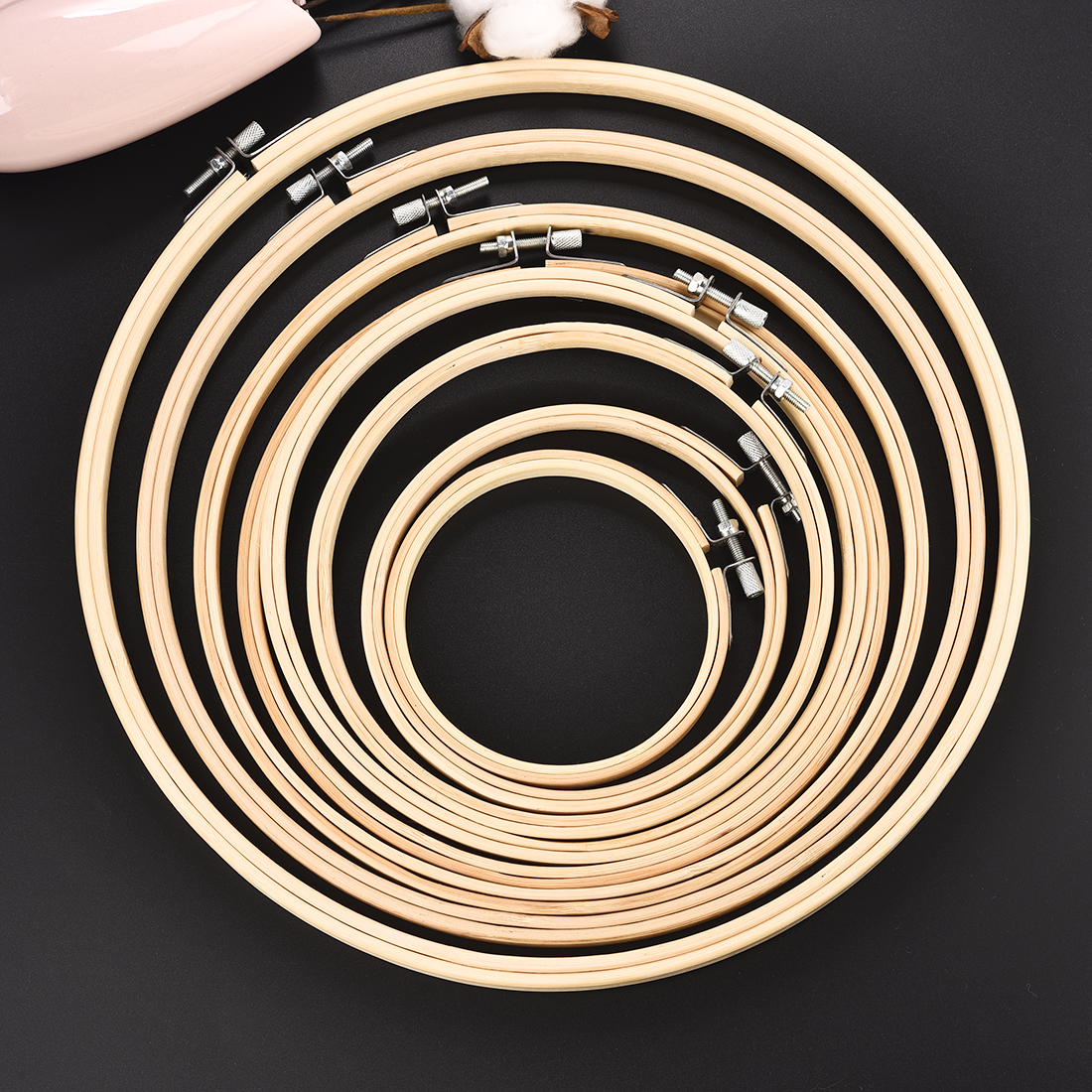 10-24cm Wooden Bamboo Embroidery Frame Oval Embroidery Hoop Ring Cross ...