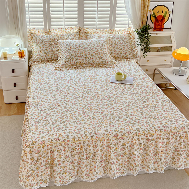 【IN STOCK】4 IN 1 100% Cotton Korean INS Style Floral Print Bed Sheet ...