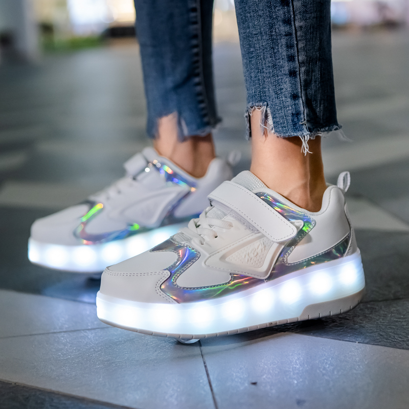 XONGT women tow-wheeled Heelys kasut roda 4 tayar rechargeable LED ...