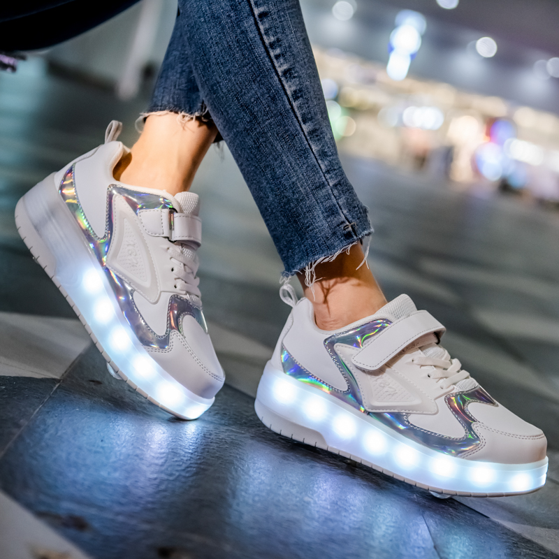 XONGT women tow-wheeled Heelys kasut roda 4 tayar rechargeable LED ...