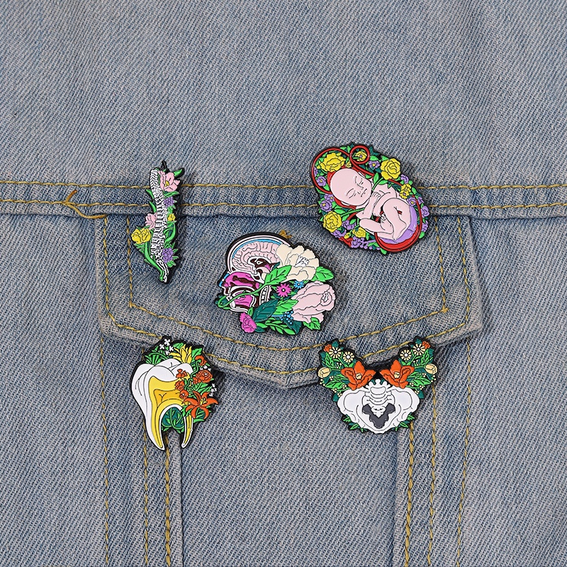 Colorful Floral Plant Design Organ Enamel Pins Creative Brain Lung ...