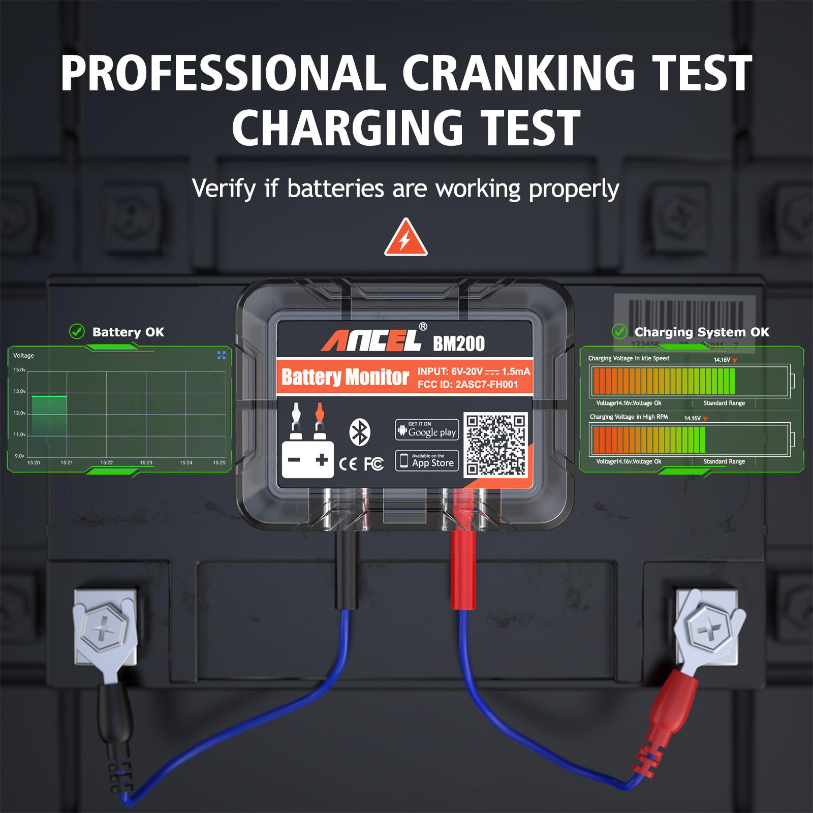 ANCEL BM200 PRO Wireless 12V Car Battery Tester Digital Car Battery ...