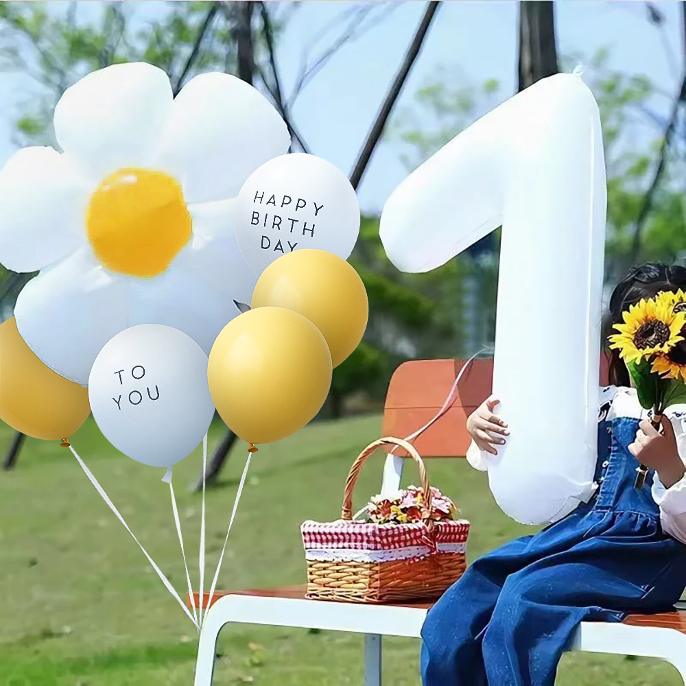8pcs/set Daisy number Balloon 30 inch 1-9 White Digital Balloons for ...