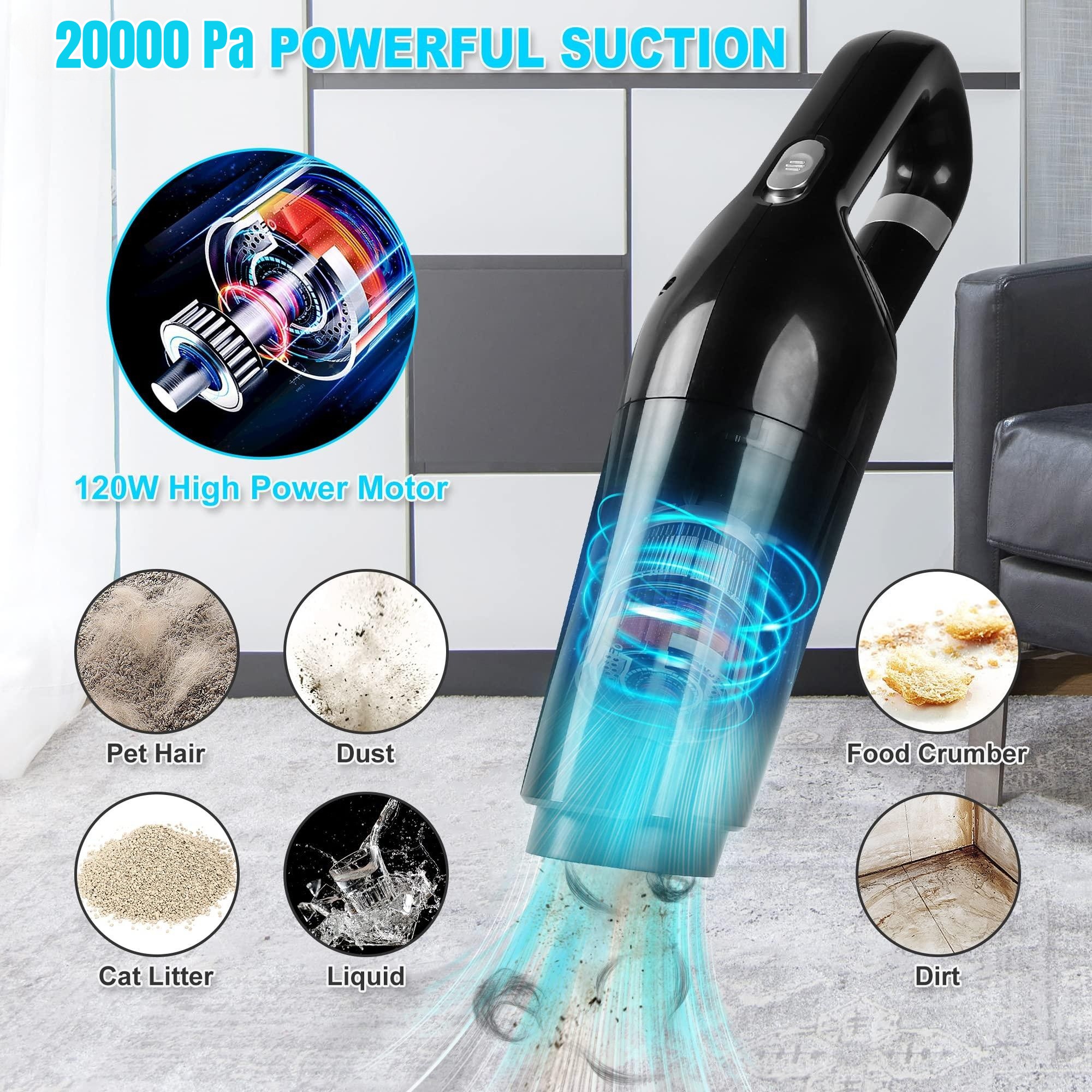 20000pa handheld portable car cordless vacuum cleaner household ...