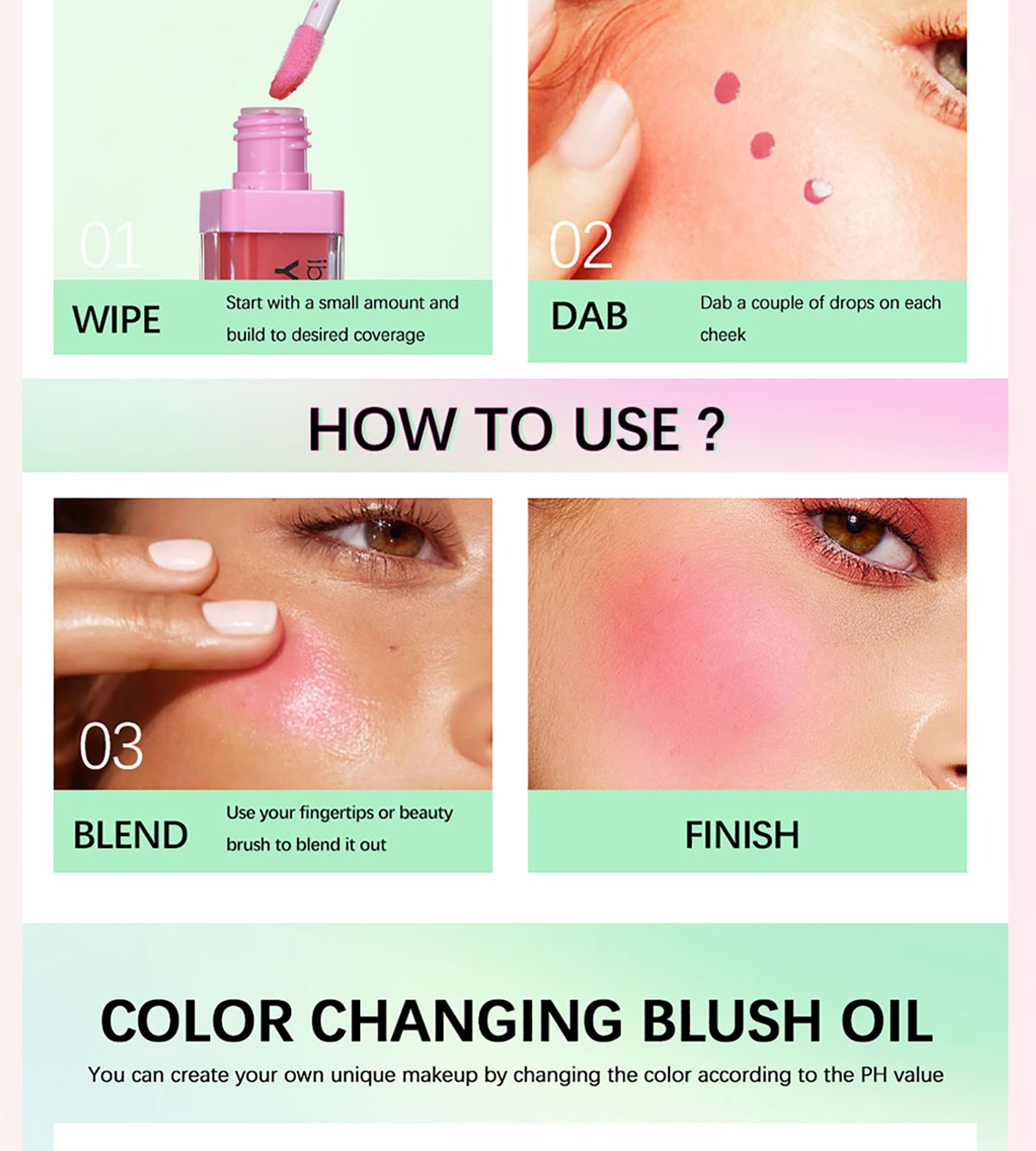 ibcccndc Green Color Changing Blush Oil Reacts To Skin’s Natural pH For ...