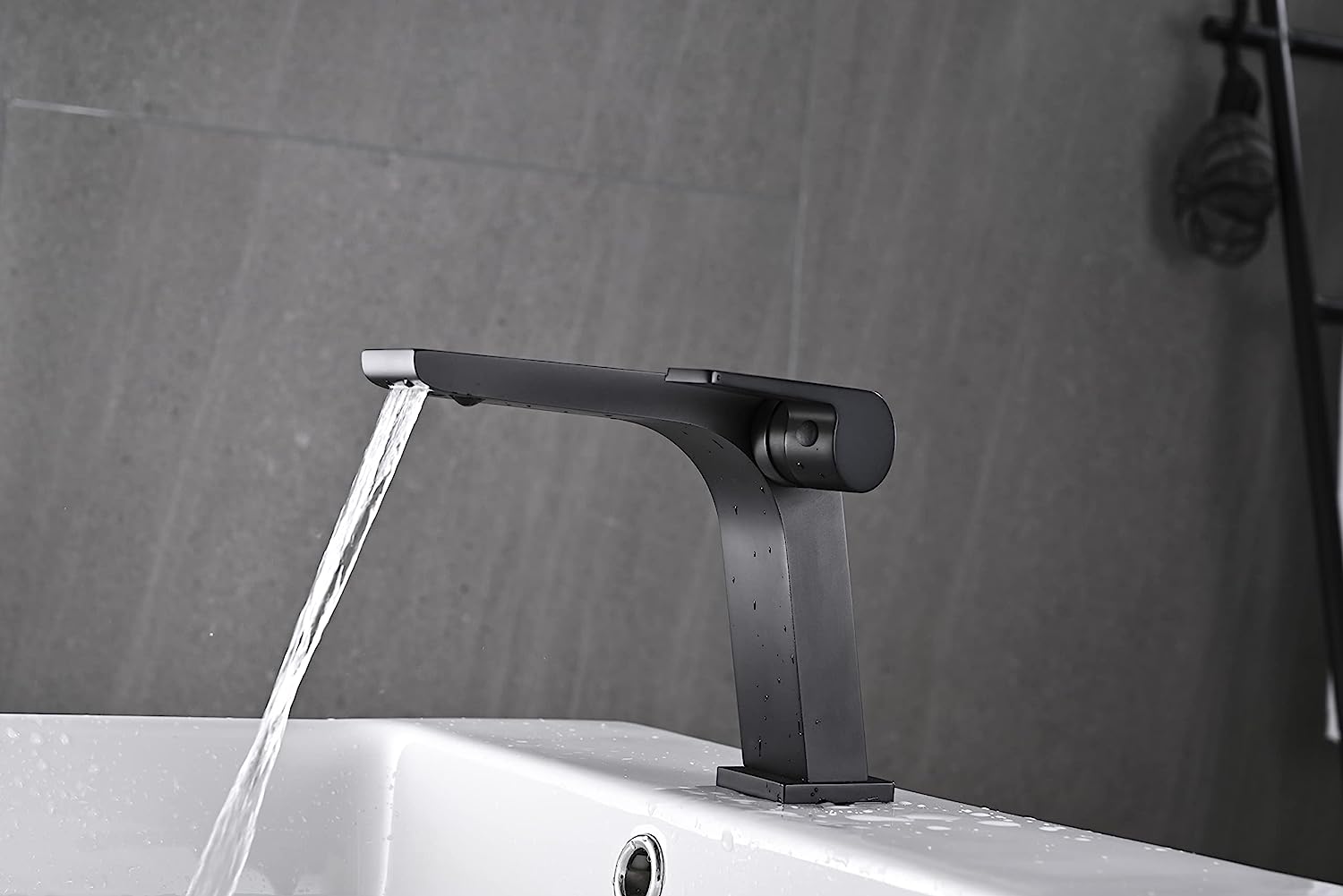 Gun Grey Basin Faucet Brass Bathroom Basin Waterfall Hot and Cold Water ...