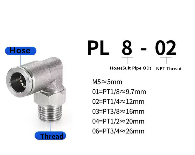 1pcs Stainless 304 Pneumatic Quick Coupling PL External Thread M5 1/8 ...