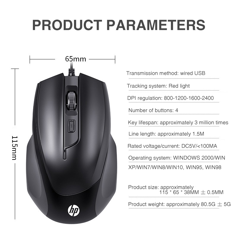 HP M150 Ergonomic Wired Gaming Mouse Optical Sensor 4 Buttons ...