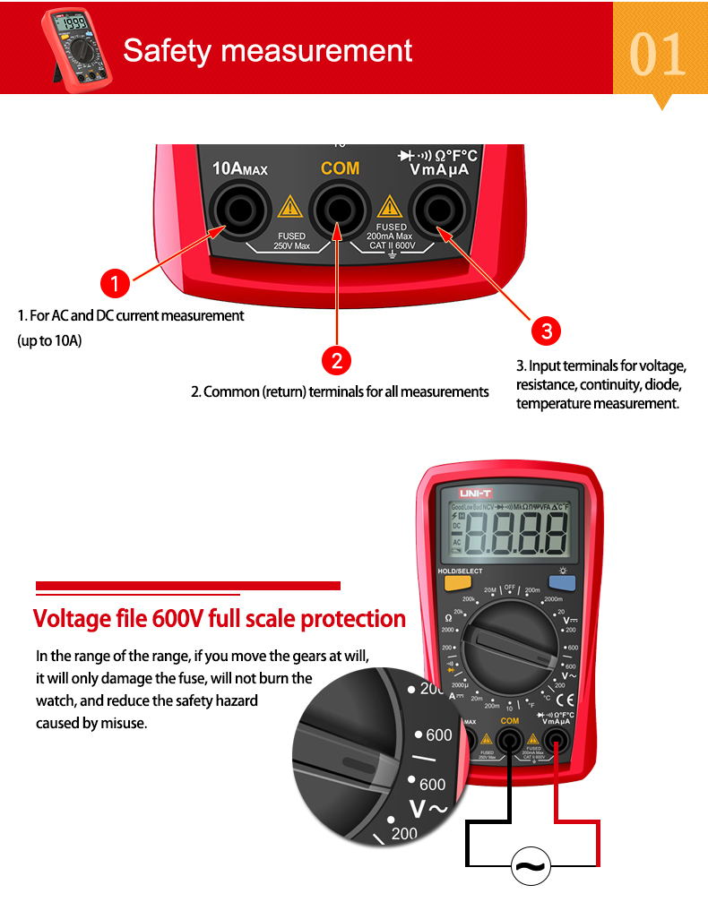 UNI-T UT33+ Series AC DC 600V DC 10A Palm Size Digital Multimeter UT33A ...