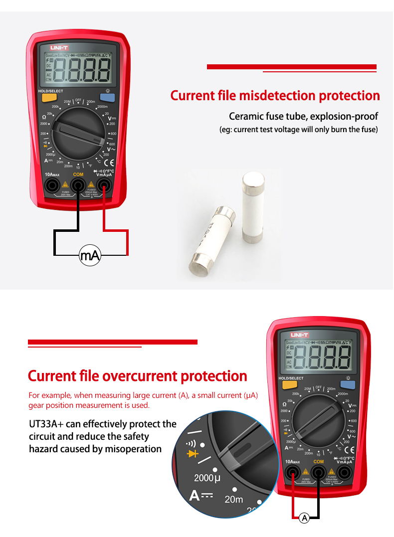 UNI-T UT33+ Series AC DC 600V DC 10A Palm Size Digital Multimeter UT33A ...
