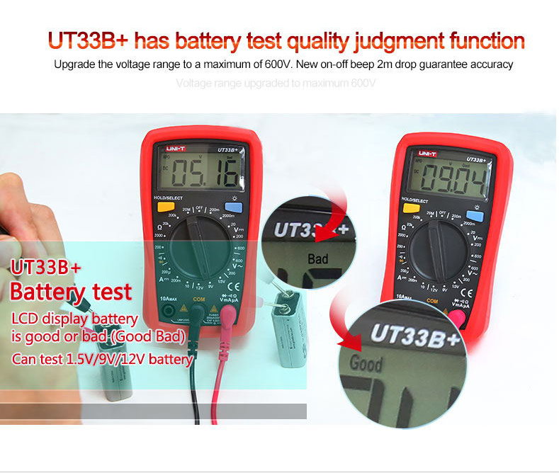 UNI-T UT33+ Series AC DC 600V DC 10A Palm Size Digital Multimeter UT33A+ UT33B+ UT33C+ UT33D ...