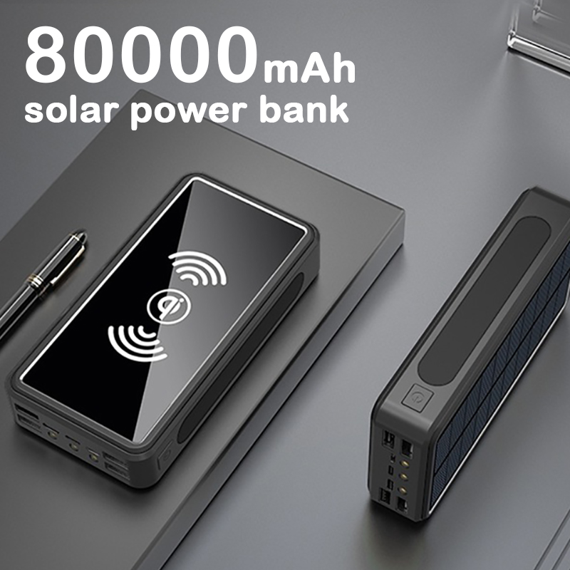 80000mAh🔥 Original Power Bank Solar Wireless powerbank Fast Charger 4 USB LED Light Powerbank ...