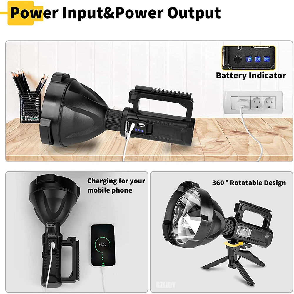 1000000LM LED Flashlight + Stand USB Rechargeable XHP90 Torchlight ...
