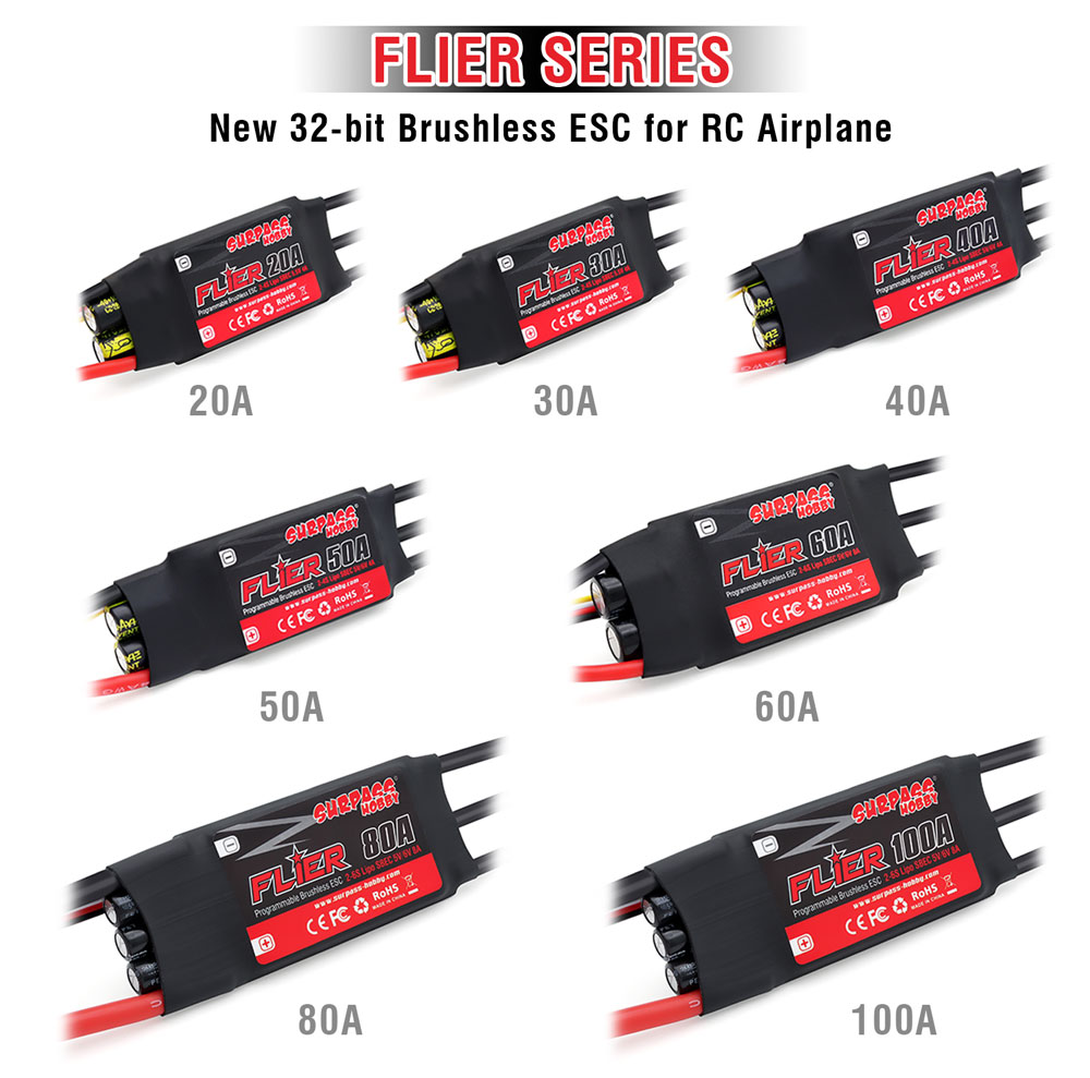 SURPASS HOBBY Flier 20A 30A 40A 50A 60A 80A 100A Brushless ESC Speed Controller with BEC 2-6S ...