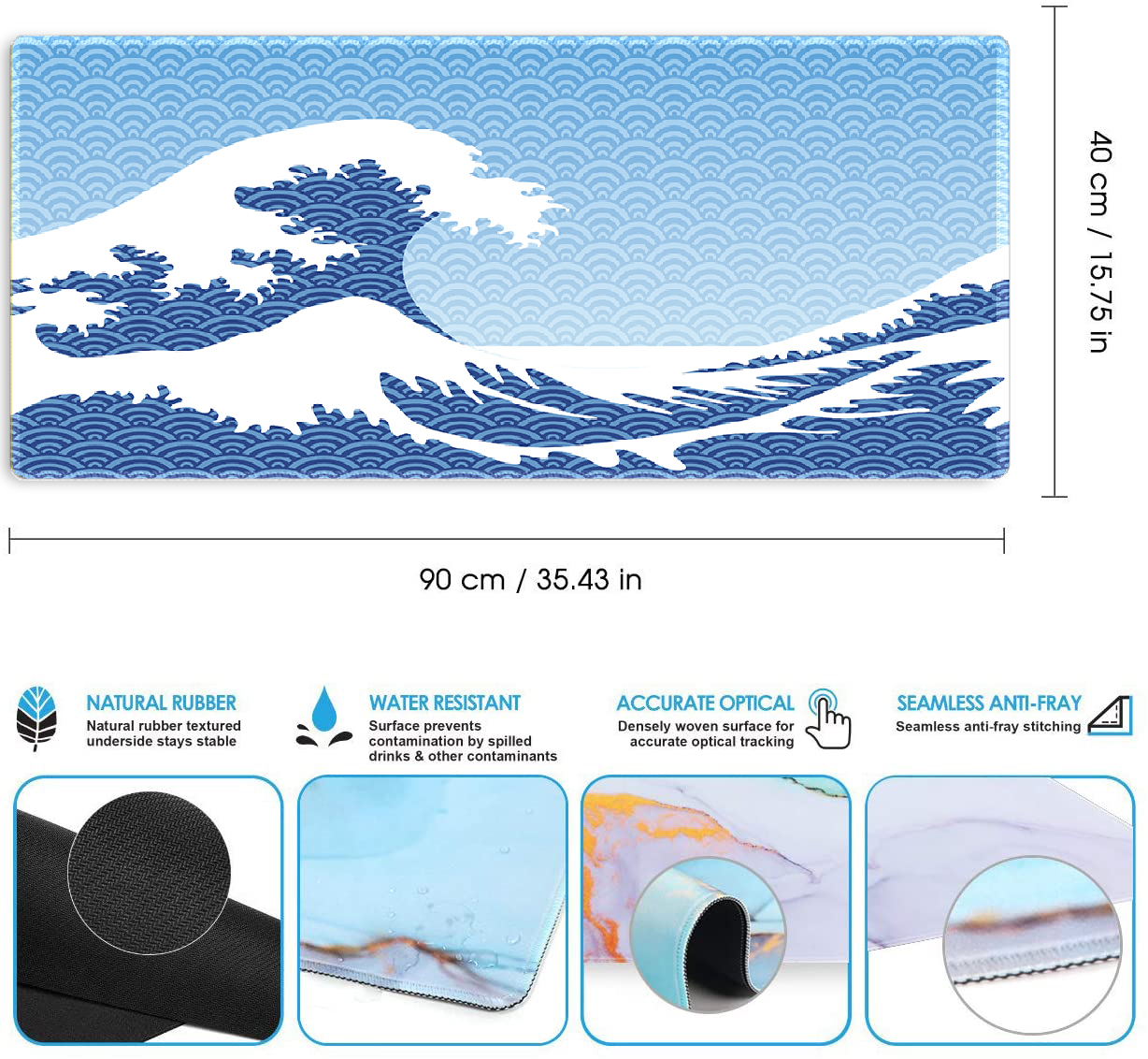Japan Great Waves Mousepad Kanagawa Wave Blue Extended Mousepad Large ...