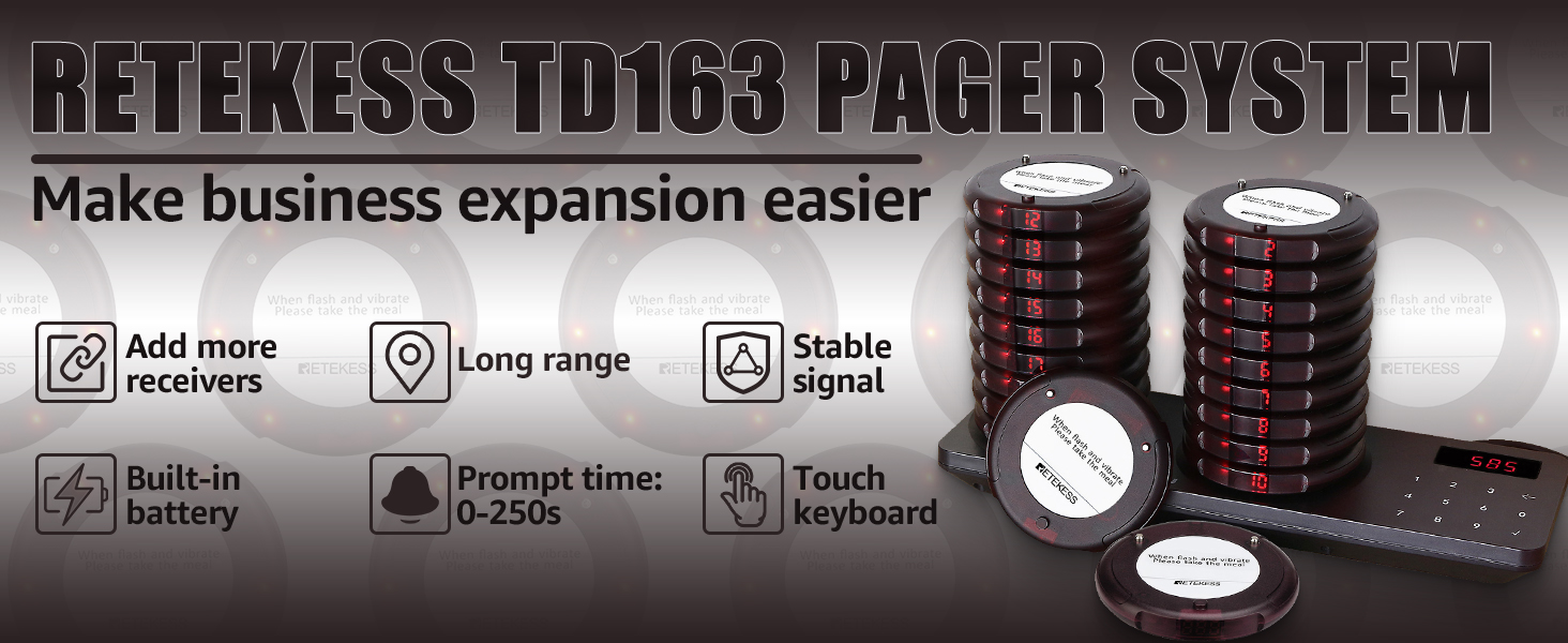 Retekess TD163 Restaurant Pager Calling System Guest Pager for ...
