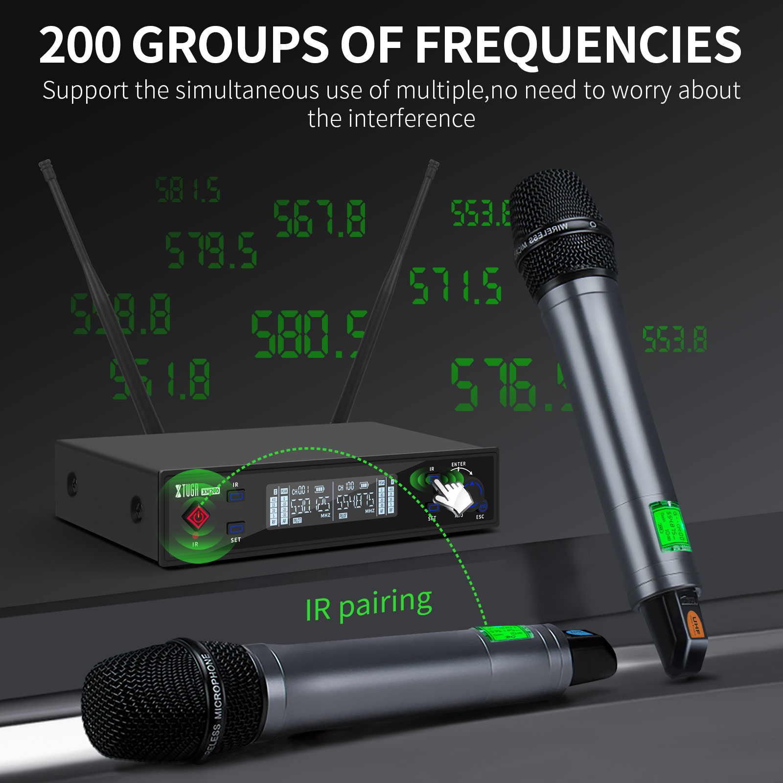 XTUGA XM200 Professional 2 Channel UHF Wireless Microphone System, True ...