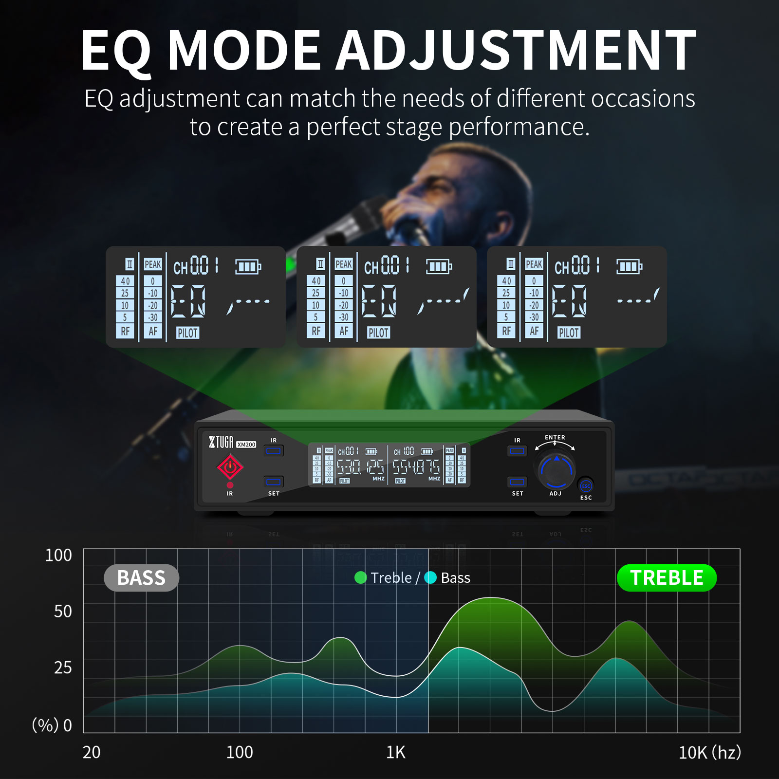 XTUGA XM200 Professional 2 Channel UHF Wireless Microphone System, True ...