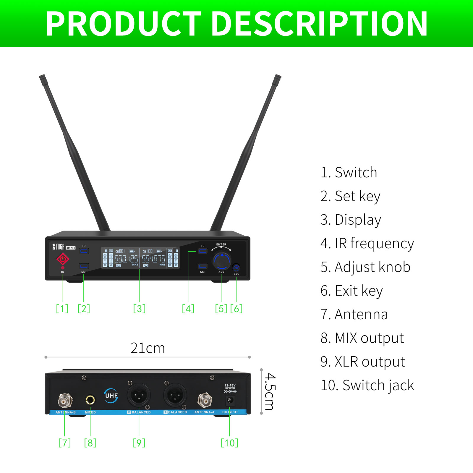 XTUGA XM200 Professional 2 Channel UHF Wireless Microphone System, True ...