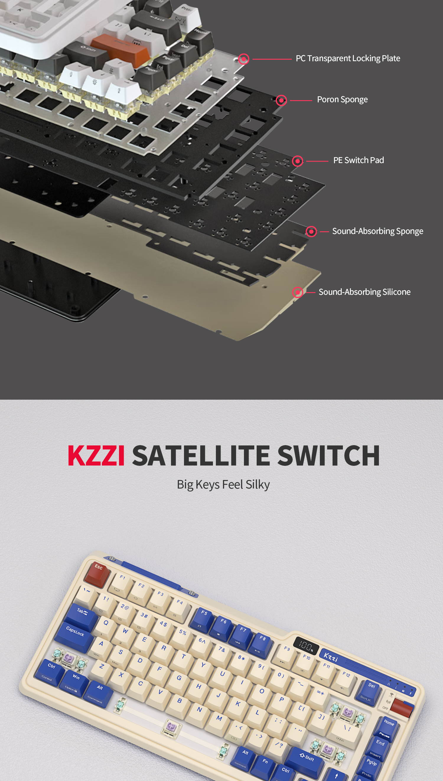 KZZI K75 Pro Wireless Three-Mode Mechanical Keyboard Gasket Gaming RGB ...