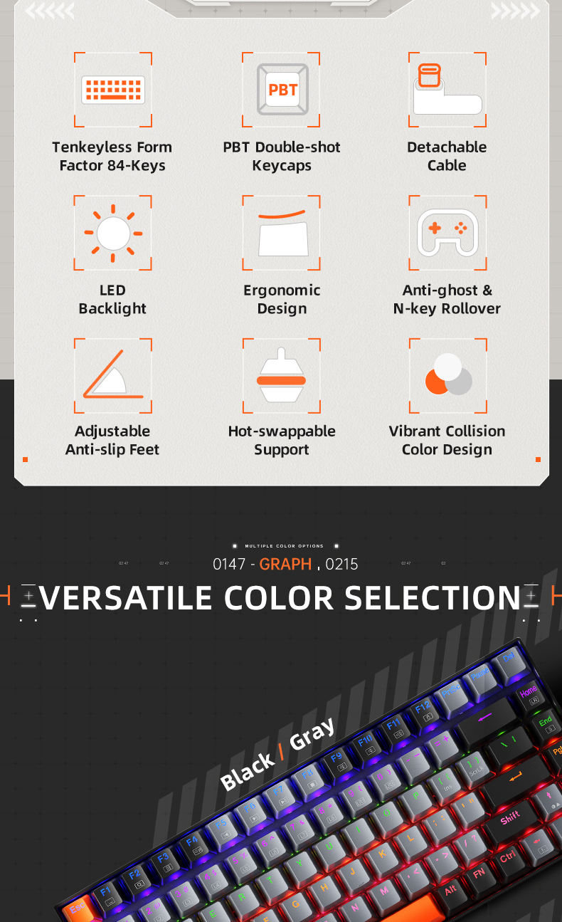 Machenike K500 B84 Mechanical Keyboard Hot-Swappable 84 Keys Gaming ...