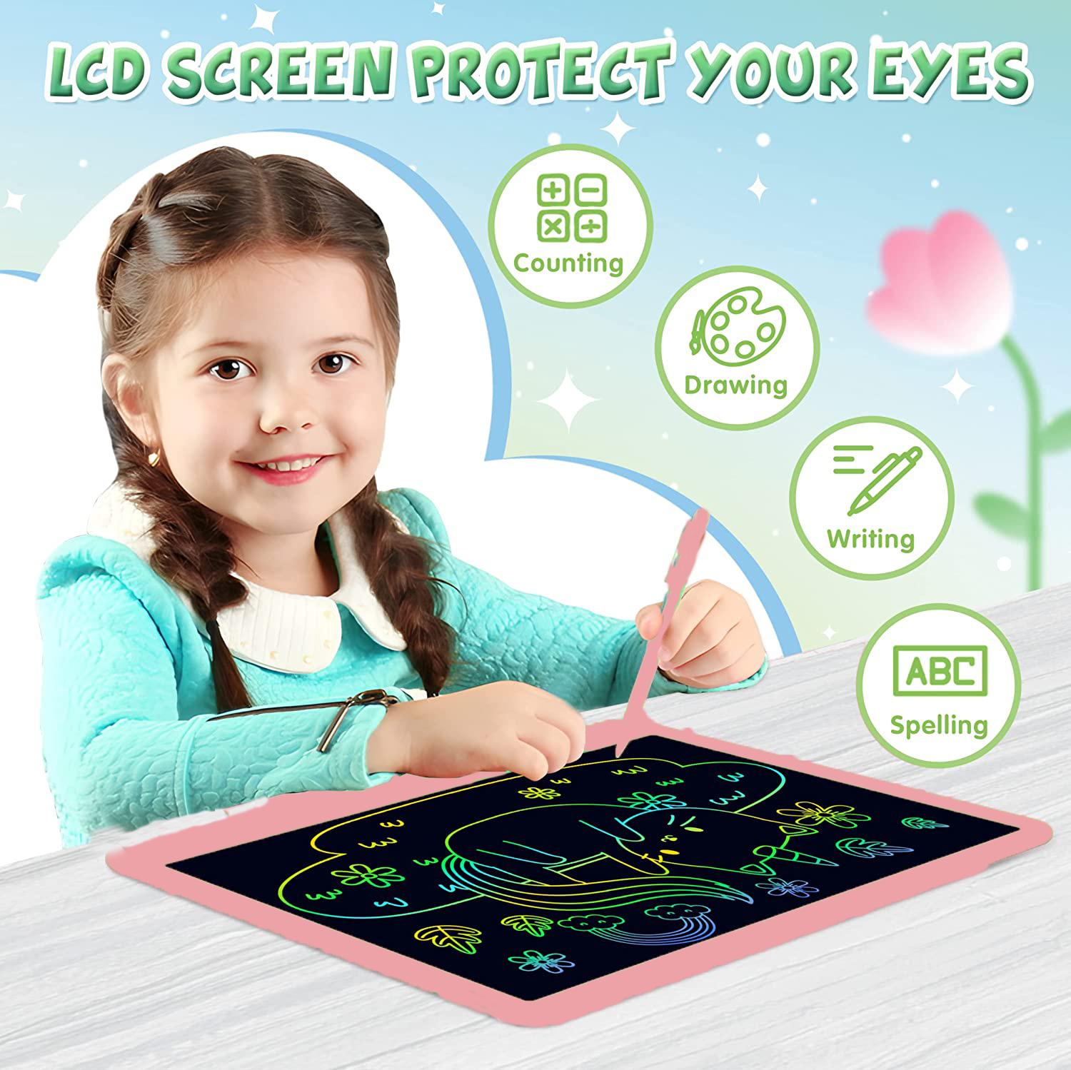 15 inch Smart LCD Writing Board Colorful High light Screen Erasable ...