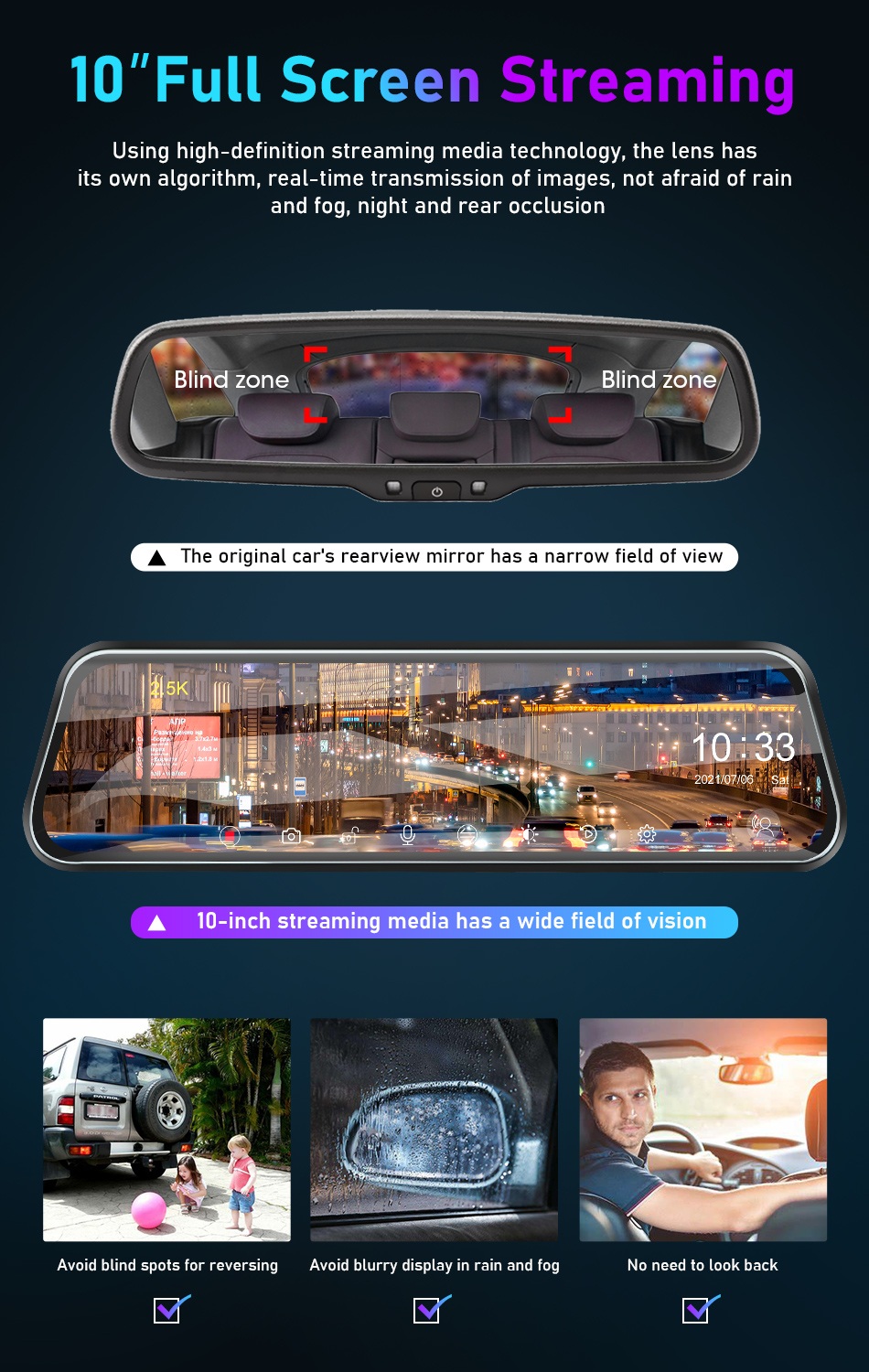 Jansite DVR 2.5K 1080P Dash Cam Voice Control Touch Screen HDR Dual ...