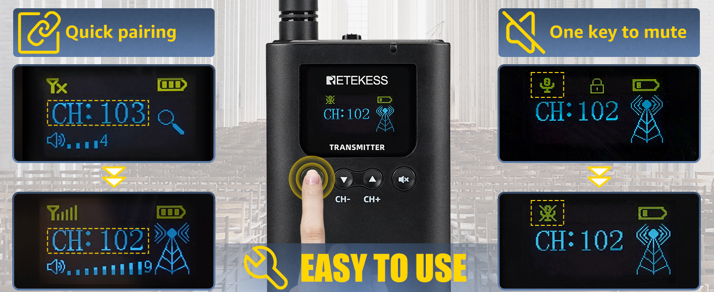 Retekess TT125 Tour Guide Microphone and Headsets 100 Hours Long ...