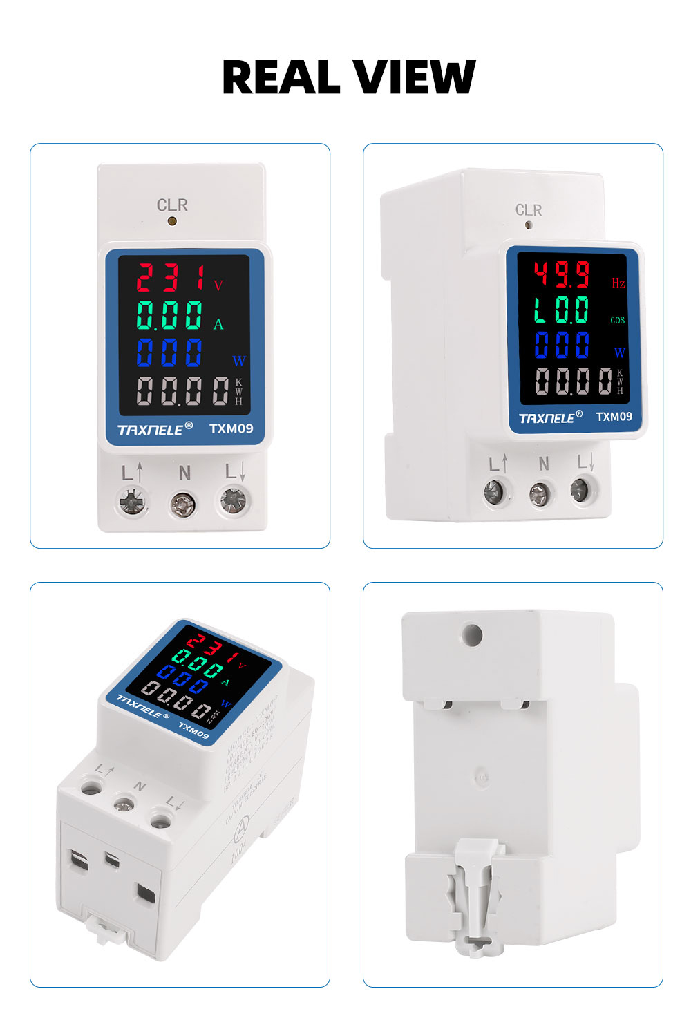 AC Monitor 6IN1 110V 220V 100A Voltage Current Power Factor KWH ...