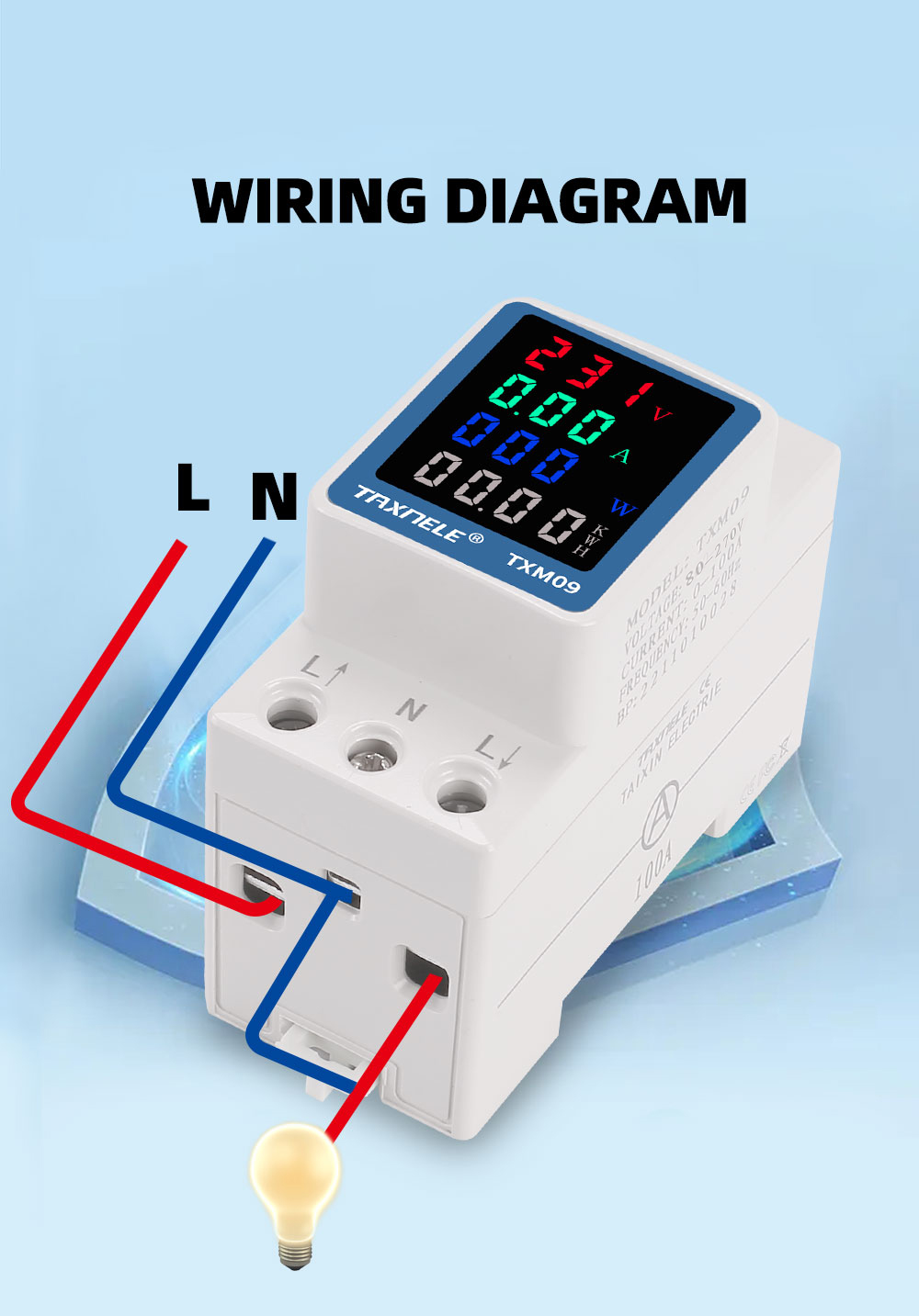 AC Monitor 6IN1 110V 220V 100A Voltage Current Power Factor KWH ...