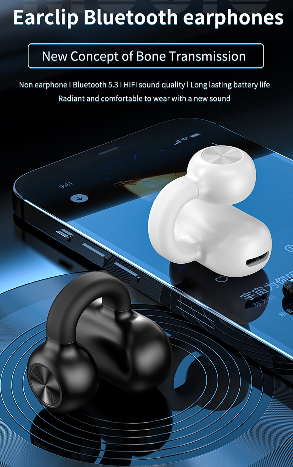 Z28 Bluetooth Earphones Ear Clip Earring Wireless Headphones with Mic ...
