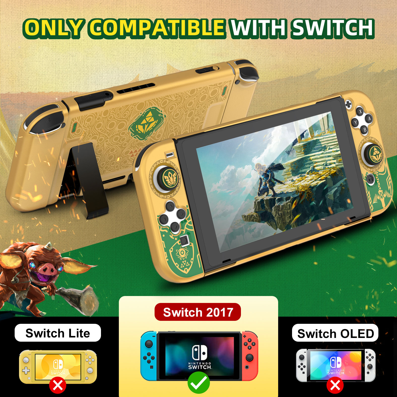 IINE Golden-Green Protective Case Cover for Nintendo Switch V2 Console ...