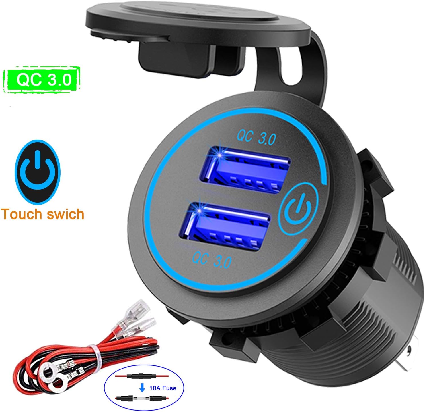 Quick Charge 3.0 Dual USB Charger Socket, Waterproof 12V USB Outlet 36W ...