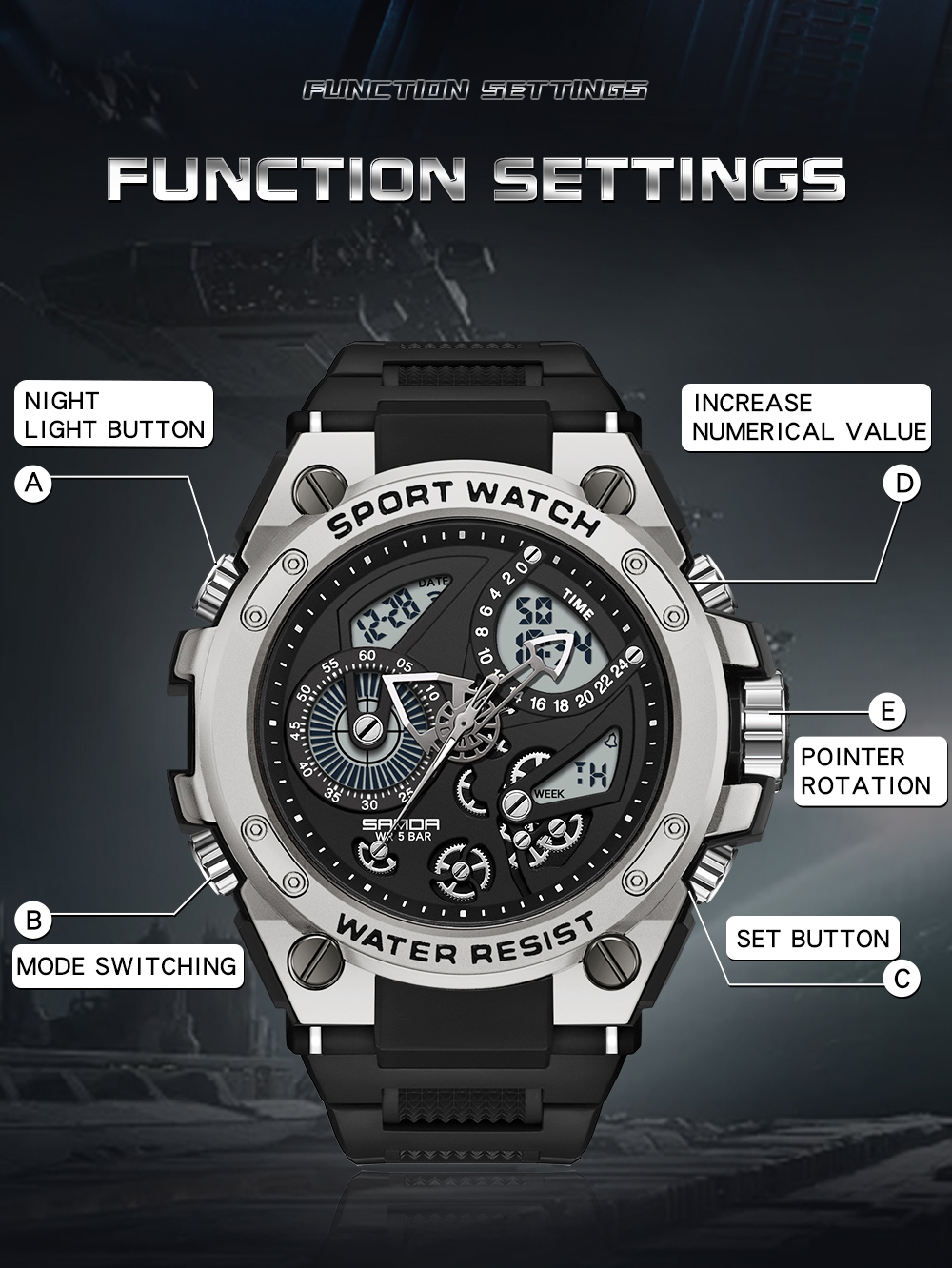 2024 New Sanda 9020 Men's Watch Electric Watch Multi-Function Fashion ...