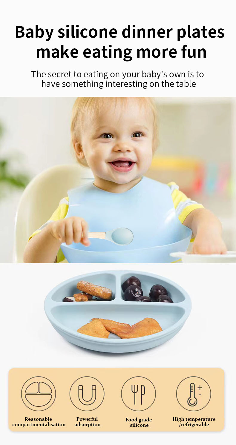【Lemonu baby】5PCS Baby Feeding Set baby silicone plate bowl and bib ...