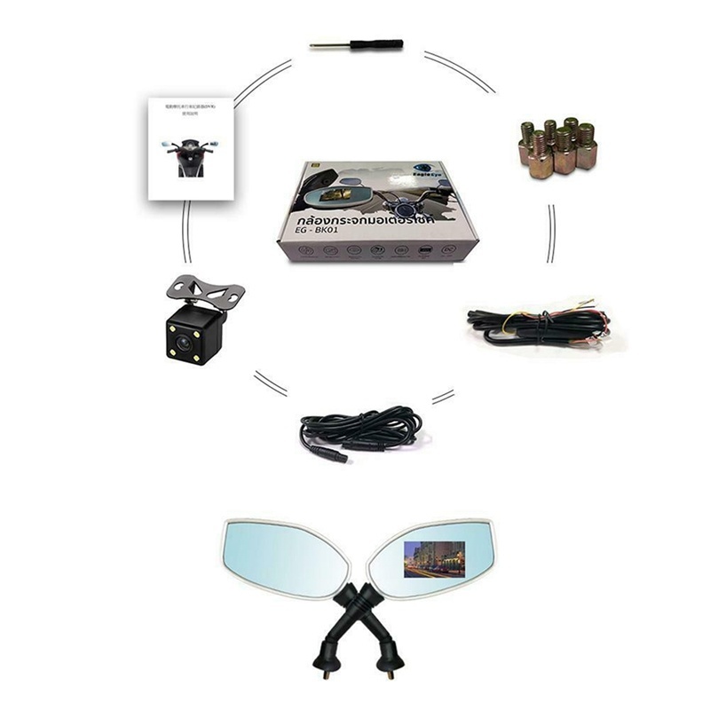 Motorcycle Rearview Mirror Camera, 1080P DVR Dash Cam Dual Lens Digital ...