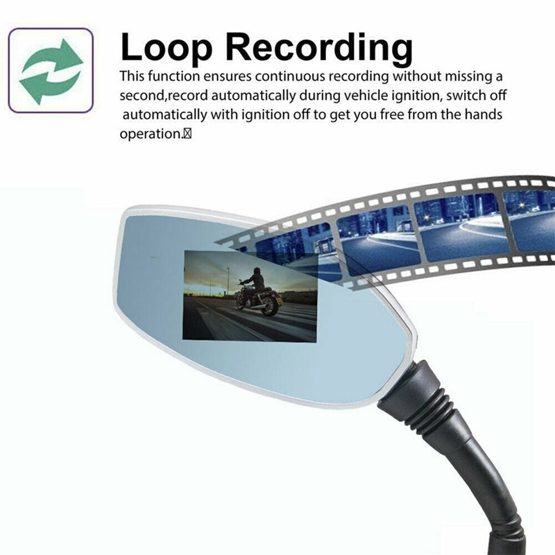 Motorcycle Rearview Mirror Camera, 1080P DVR Dash Cam Dual Lens Digital ...