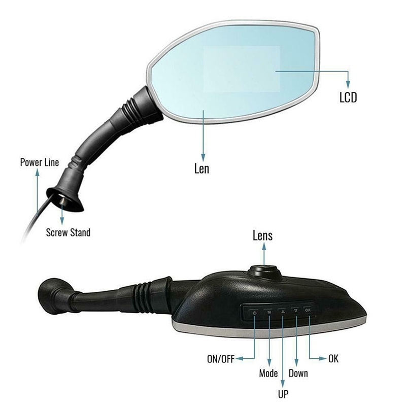 Motorcycle Rearview Mirror Camera, 1080P DVR Dash Cam Dual Lens Digital ...