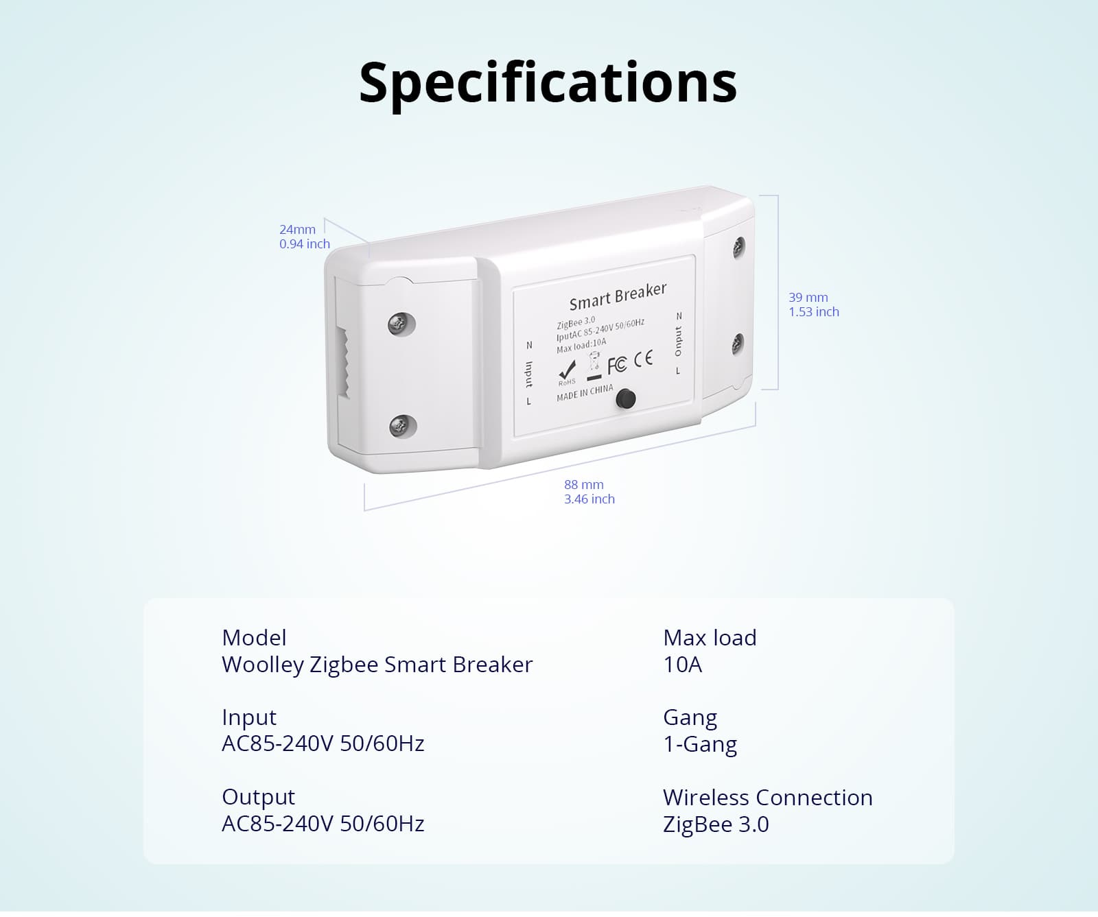 Woolley SWITCH-WF ZB 16A Basic Zigbee Smart Switch WiFi Relay Universal ...
