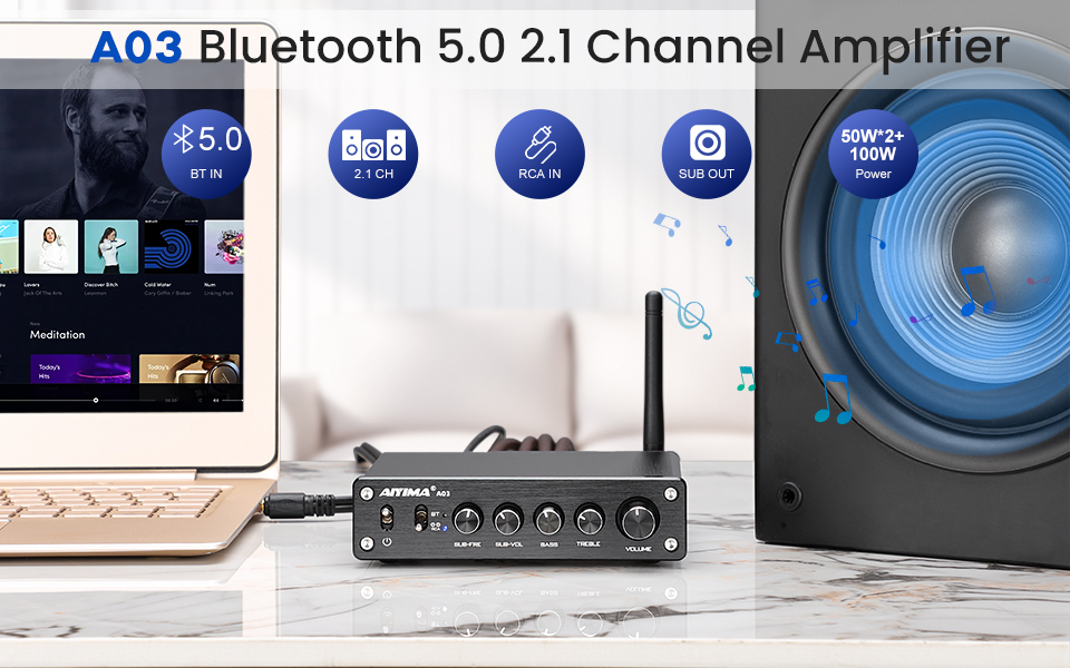 AIYIMA A03 Amplifier 50Wx2+100W TPA3116 Subwoofer Amplifier Bluetooth HiFi TPA3116D2 2.1 Digital ...